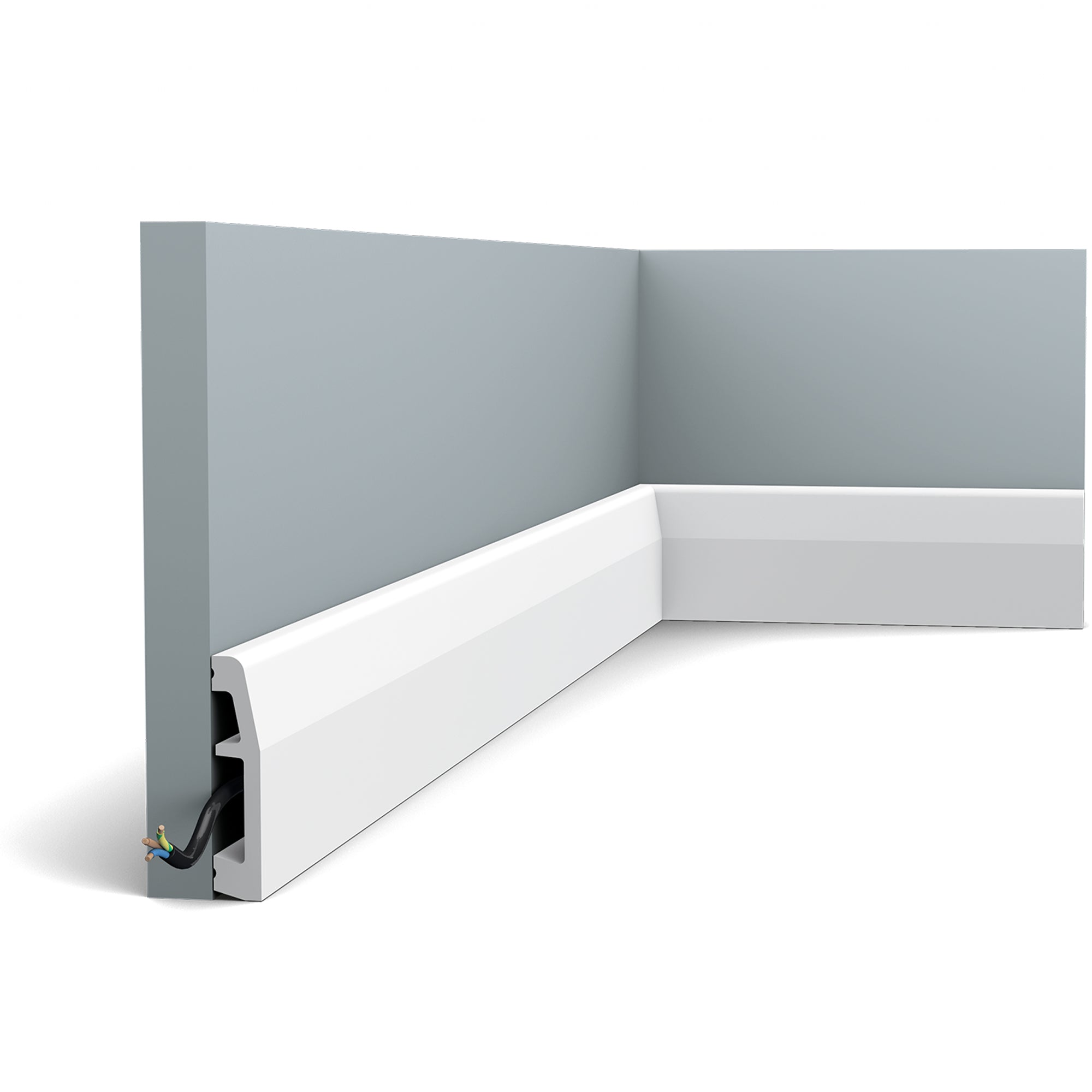 Chamfered baseboard SX125 in white made of plastic | Easy adhesive ins